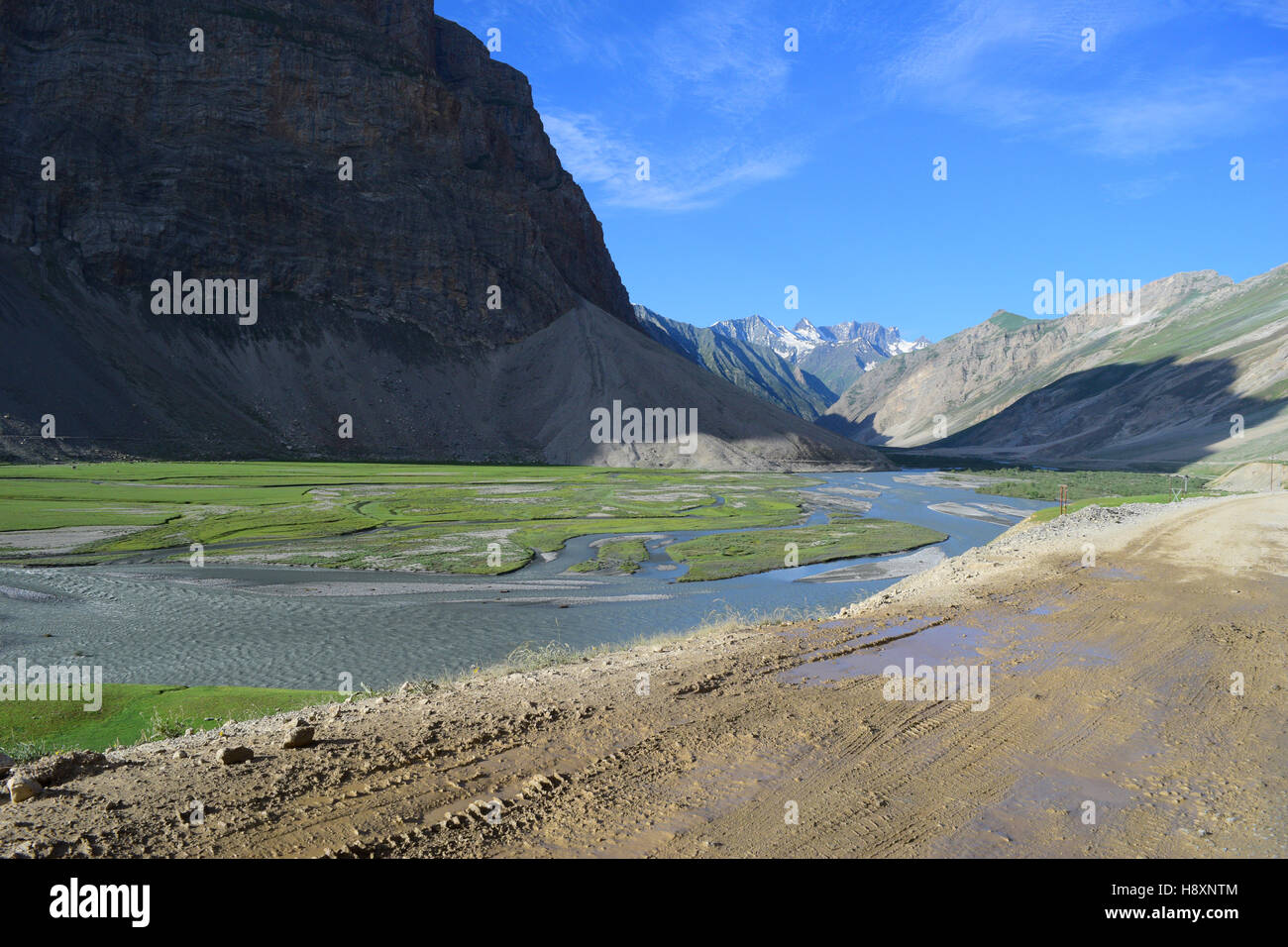 Wonderful landscape of Jammu and Kashmir, mountain shadow, blue sky ...
