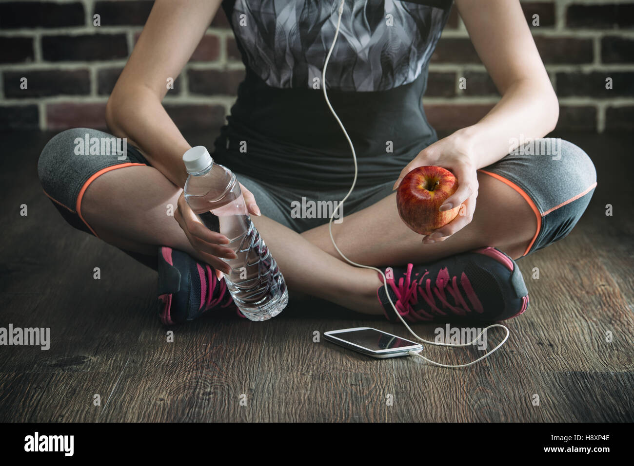 take rest listening to music drinking water eating apple after fitness ...