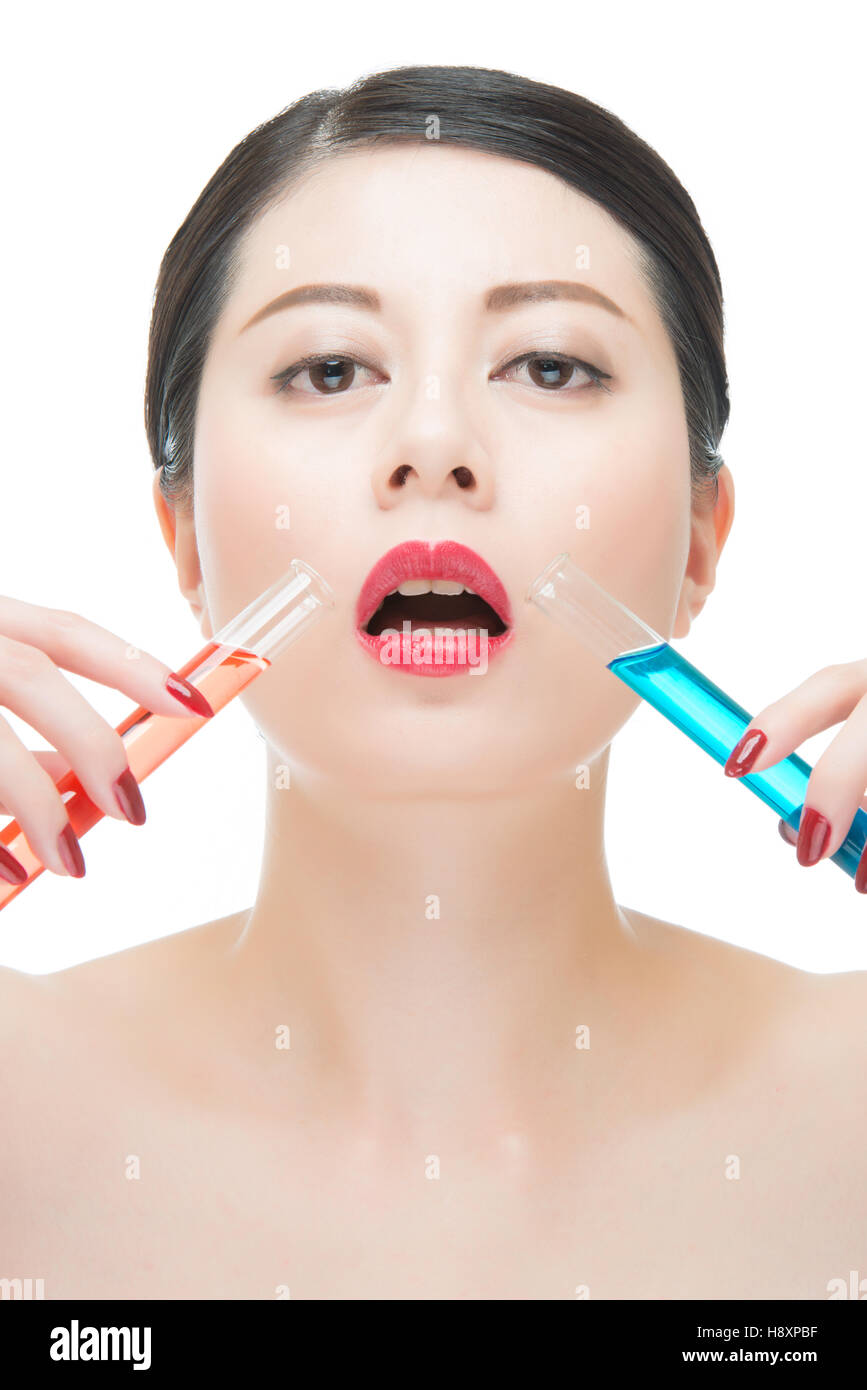 use cosmetic makeup equal drinking chemistry drug liquid, isolated on ...