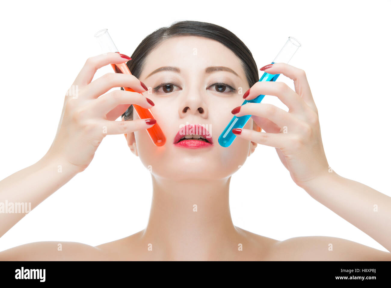 use cosmetic makeup equal take chemistry drug liquid, isolated on white ...