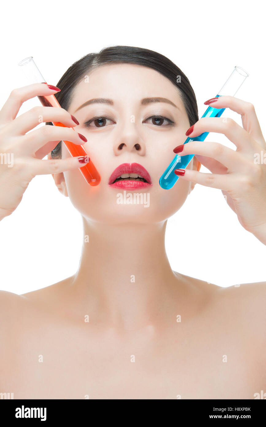 use cosmetic makeup equal take chemistry drug liquid, isolated on white ...