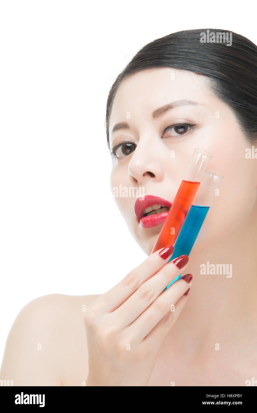 fashion beauty asian woman use chemistry cosmetic mixed liquid ... fashion beauty asian woman use chemistry cosmetic mixed liquid ...