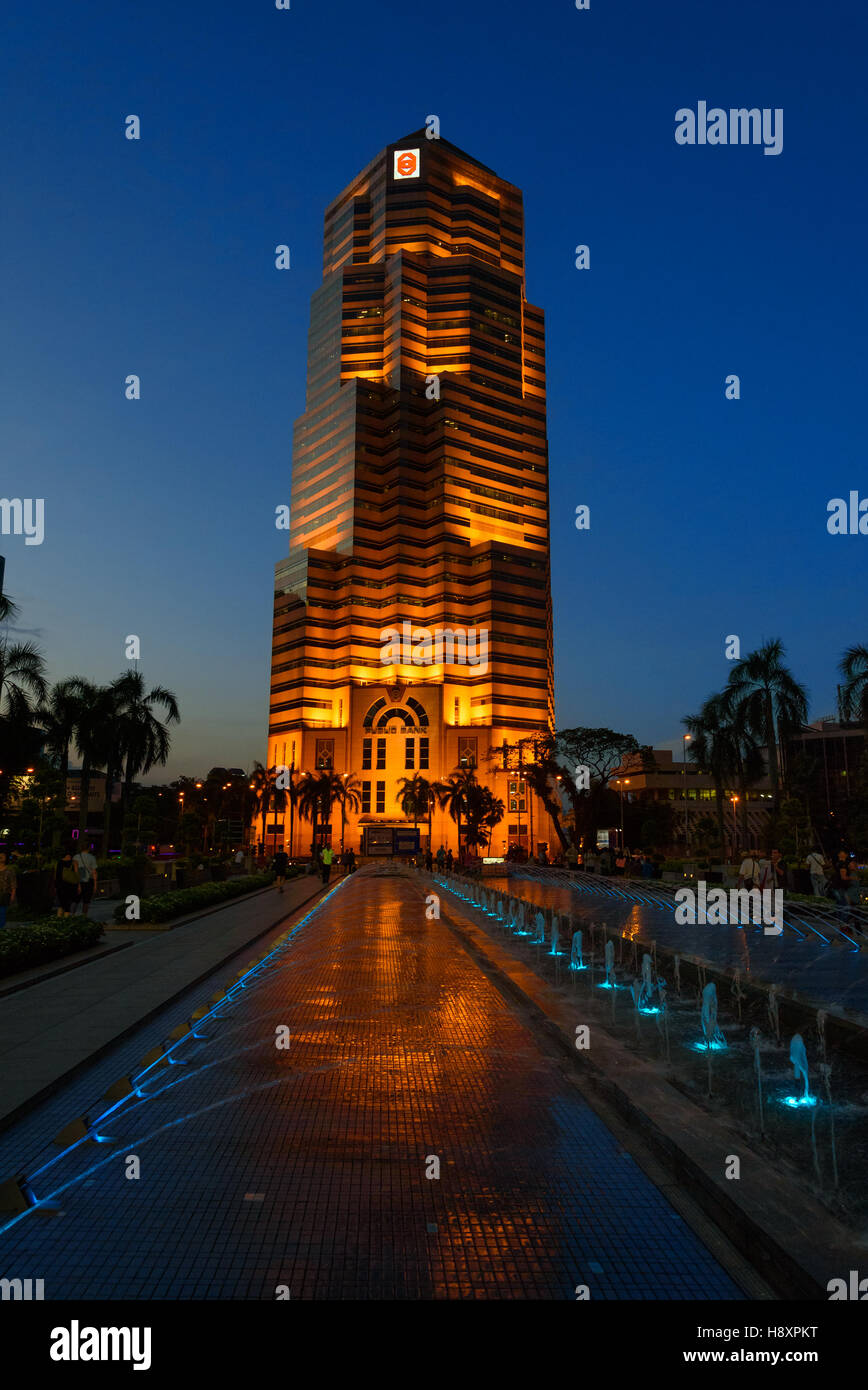 Tower of Public Bank at night. It is located opposite Petronas Twin ...