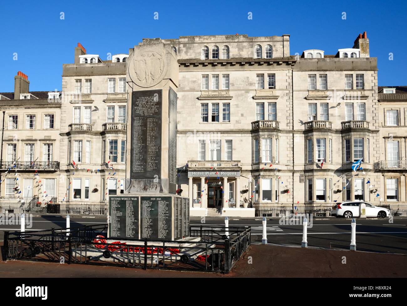 View of the Weymouth cenotaph war memorial along the Esplanade with the ...