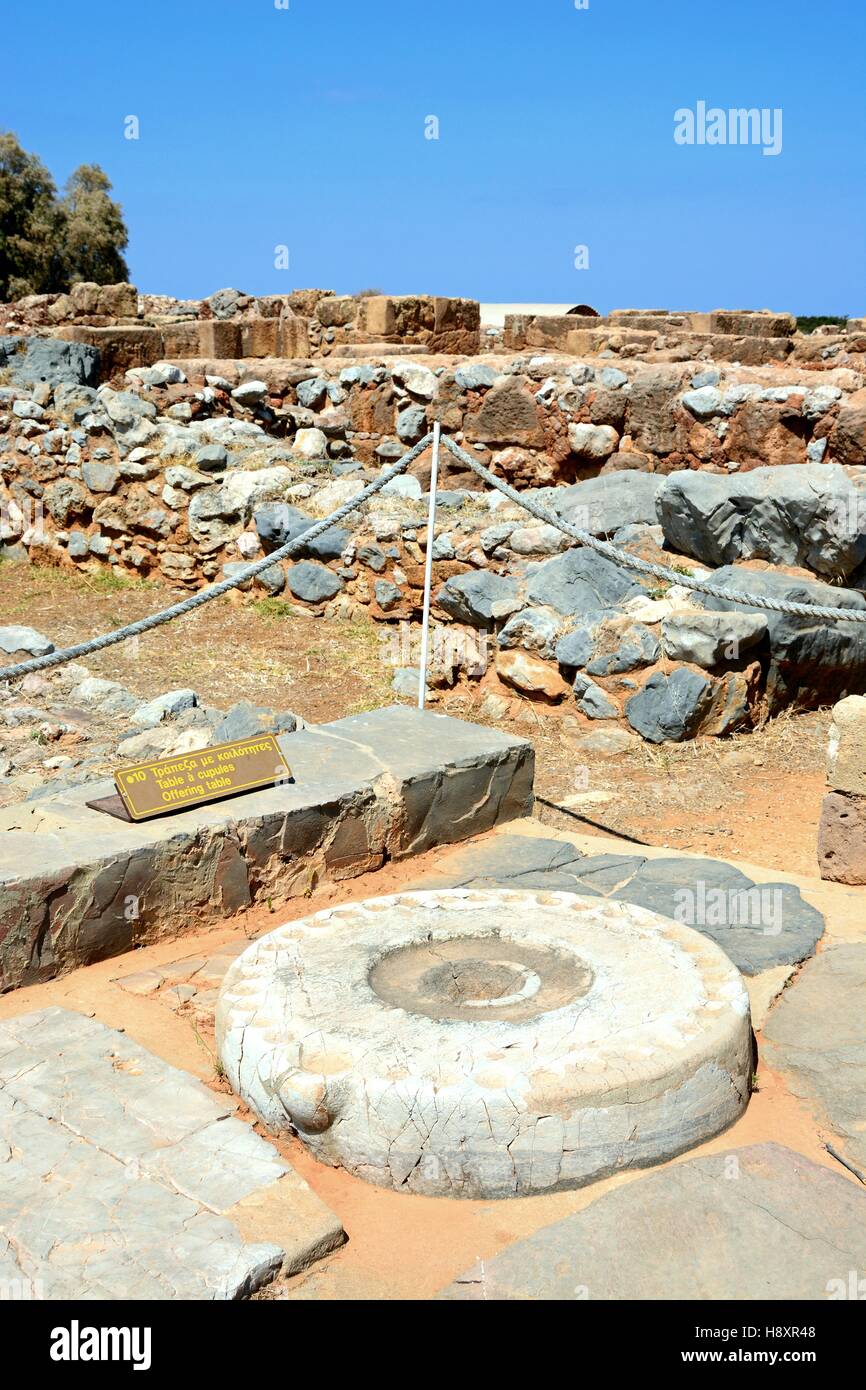 Ancient offering table at the Minoan Malia ruins archaeological site ...