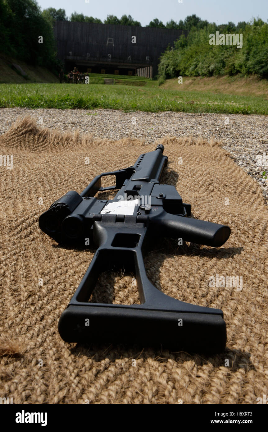 Assault rifle, Heckler & Koch G36 rifle lying on the ground at a ...