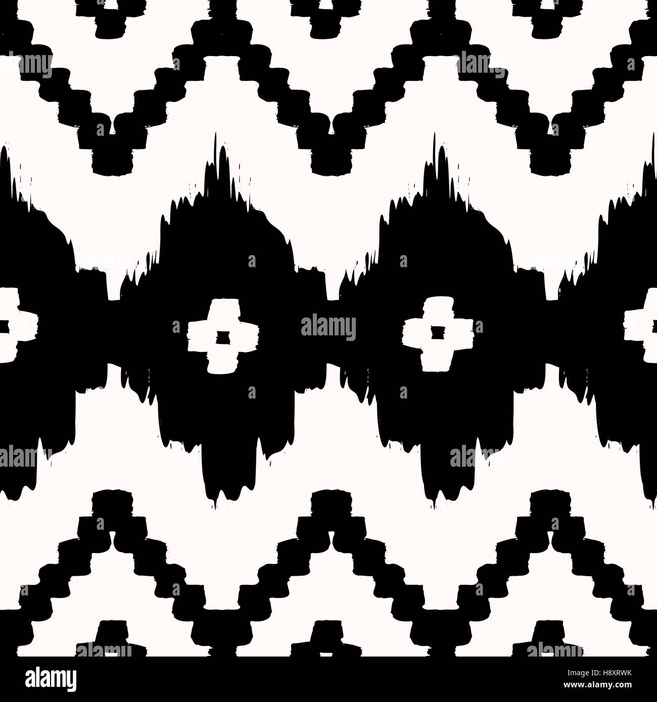 Hand drawn seamless tribal pattern in black and cream. Modern textile ...