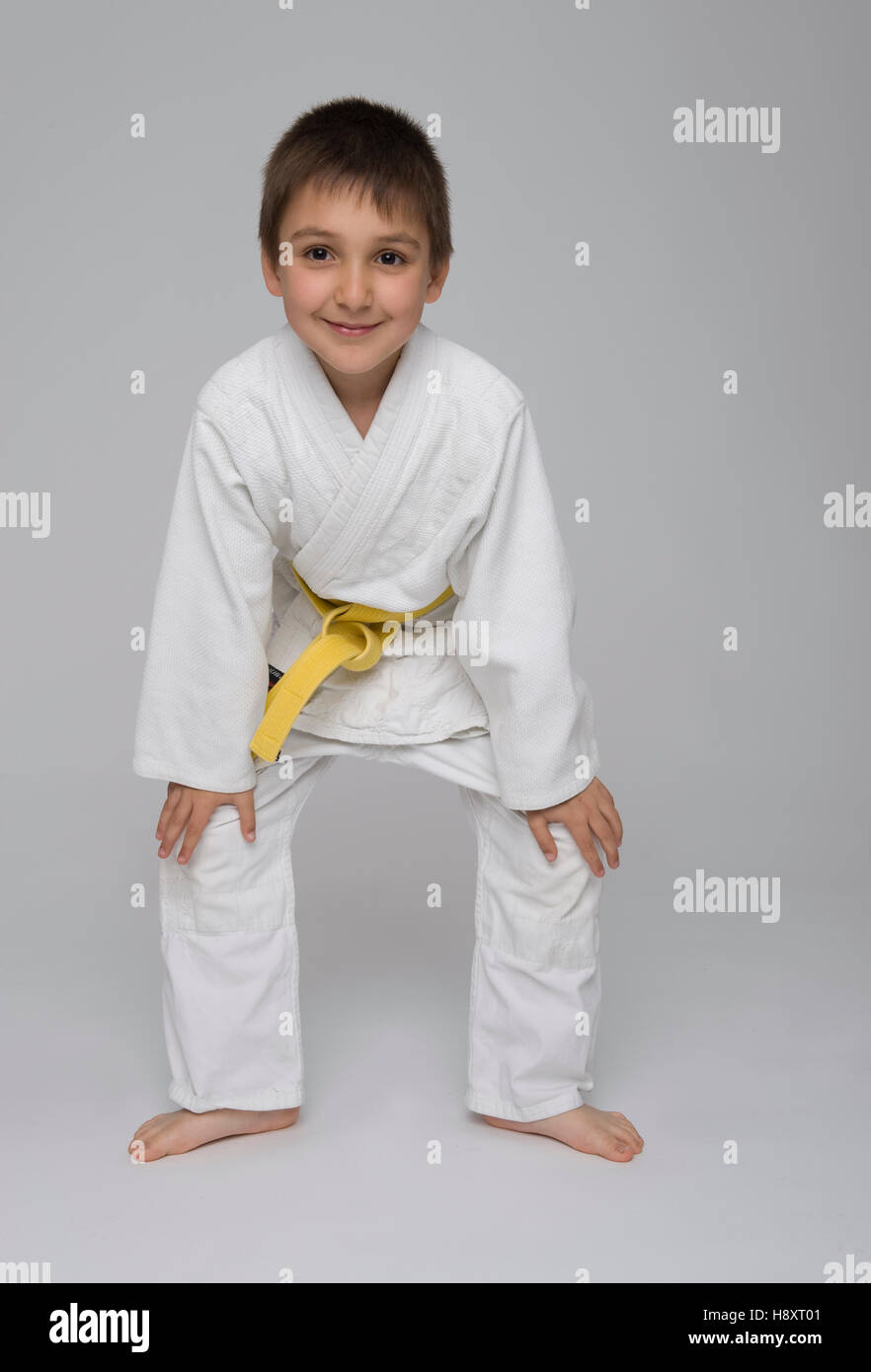 Boy, 8 years, doing judo Stock Photo - Alamy