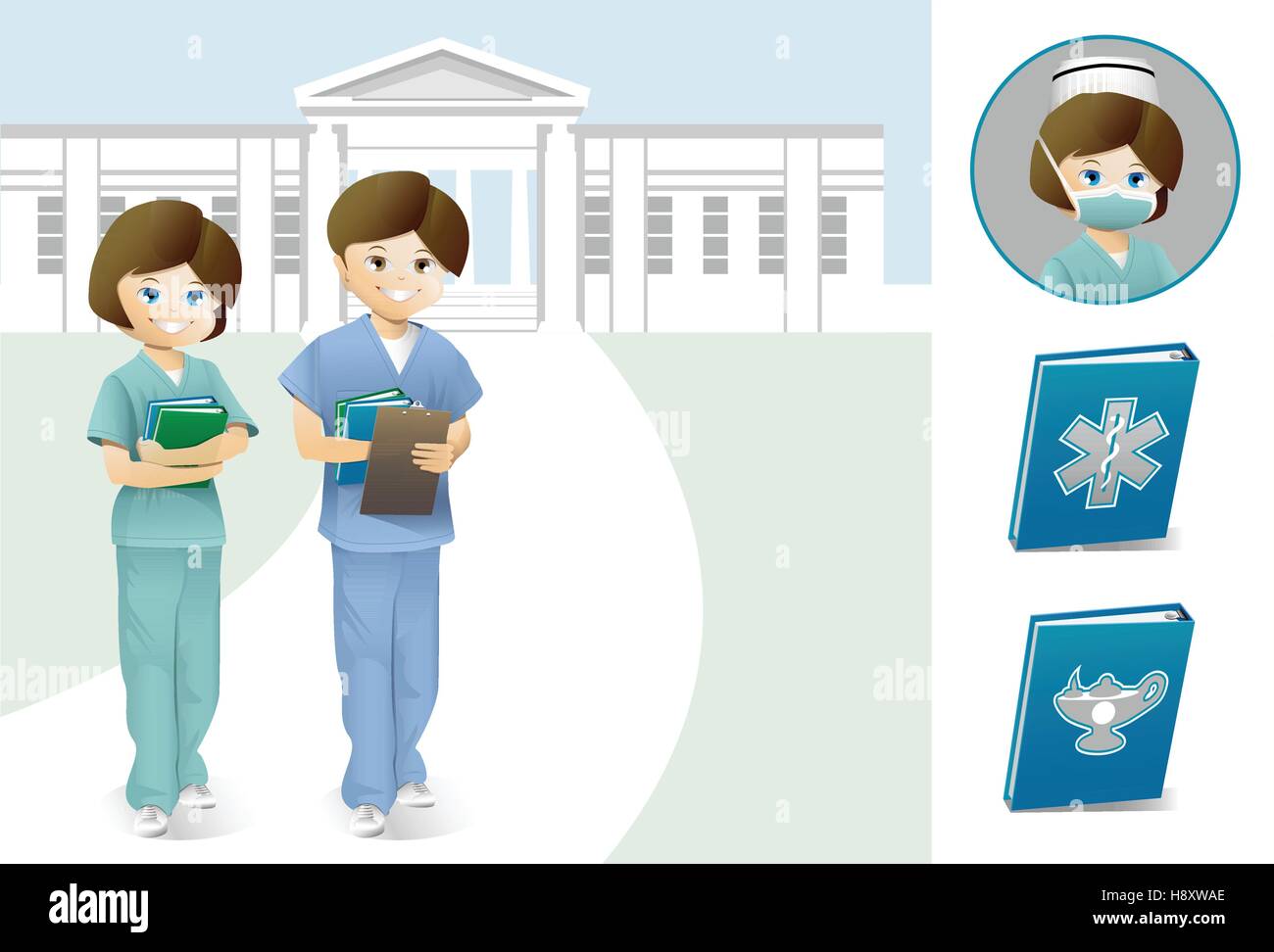 Male and female nurse students in front of a college campus Stock ...