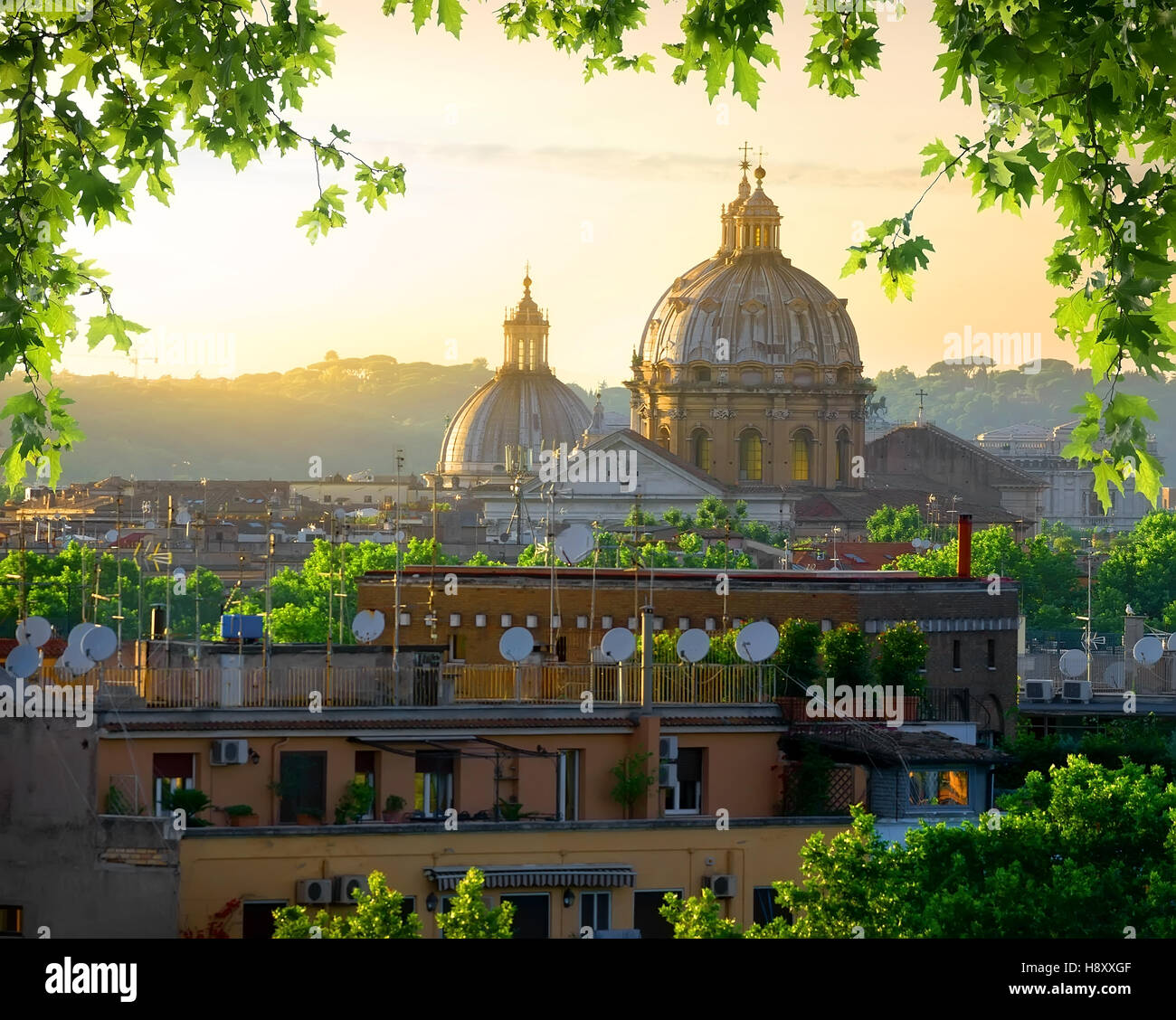 Dome of Vatican and nature at sunset, Rome, Italy Stock Photo - Alamy