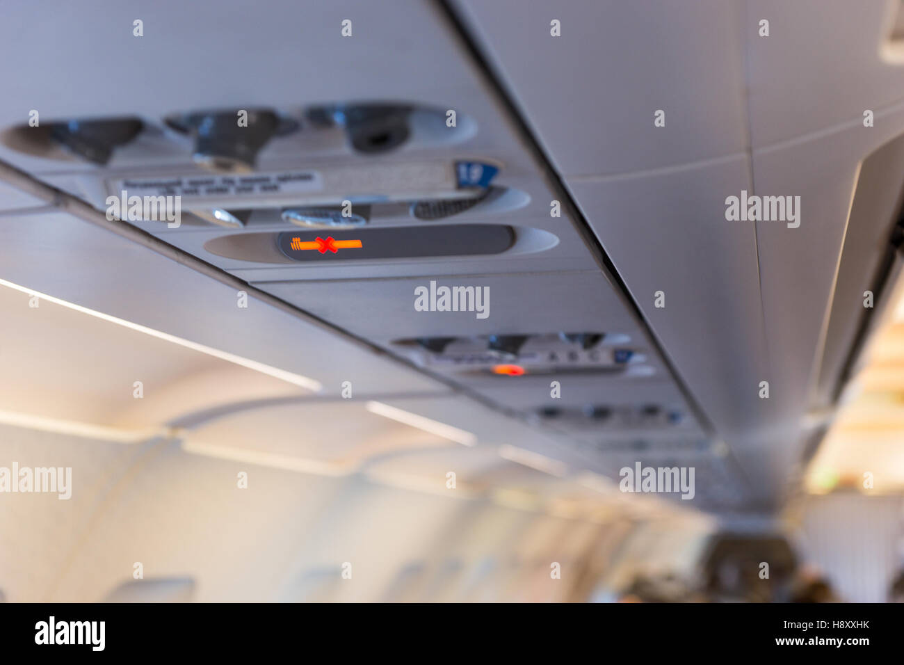 Close up of overhead console in the modern passenger aircraft Stock ...