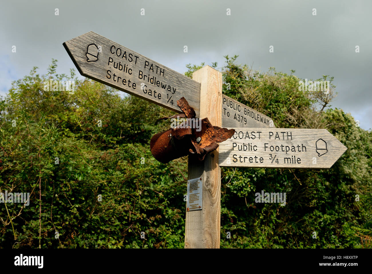 Signpost on the South West Coast Path at Strete, with attachment (see ...