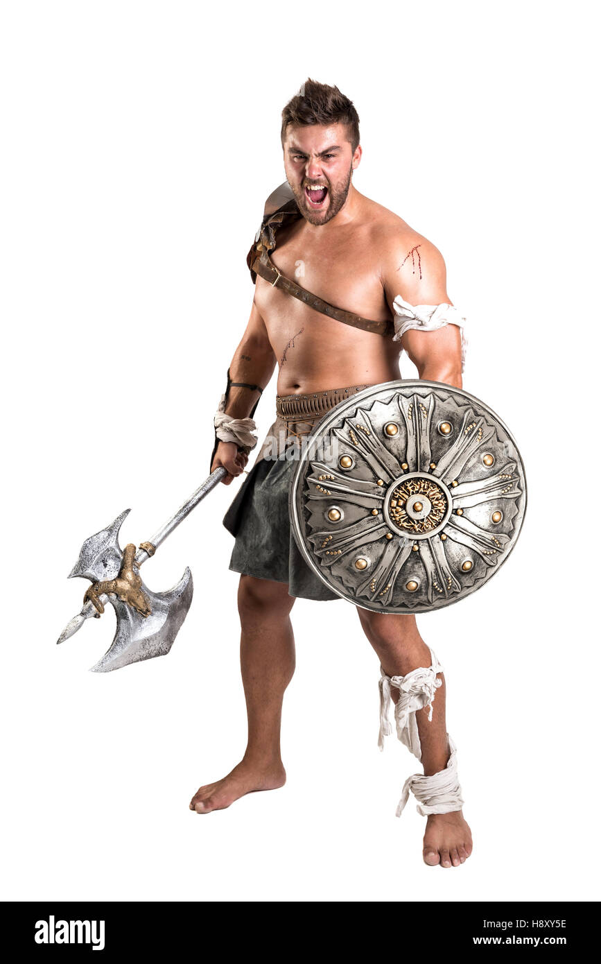 Ancient warrior or Gladiator isolated in a white background Stock Photo ...