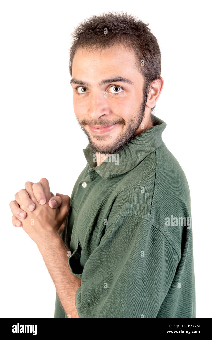 Happy young man making funny faces isolated in white Stock Photo - Alamy