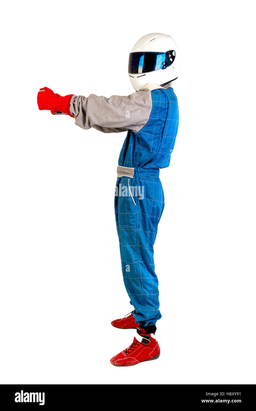Racing driver posing with helmet isolated in white Stock Photo - Alamy