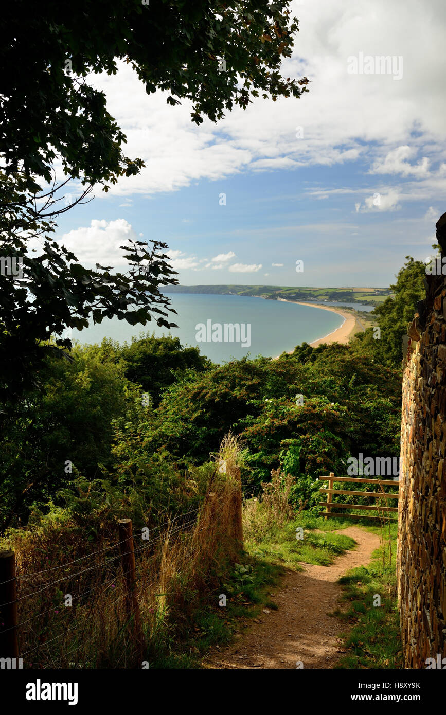 View of Slapton Sands from the South West Coast Path at Strete Stock ...