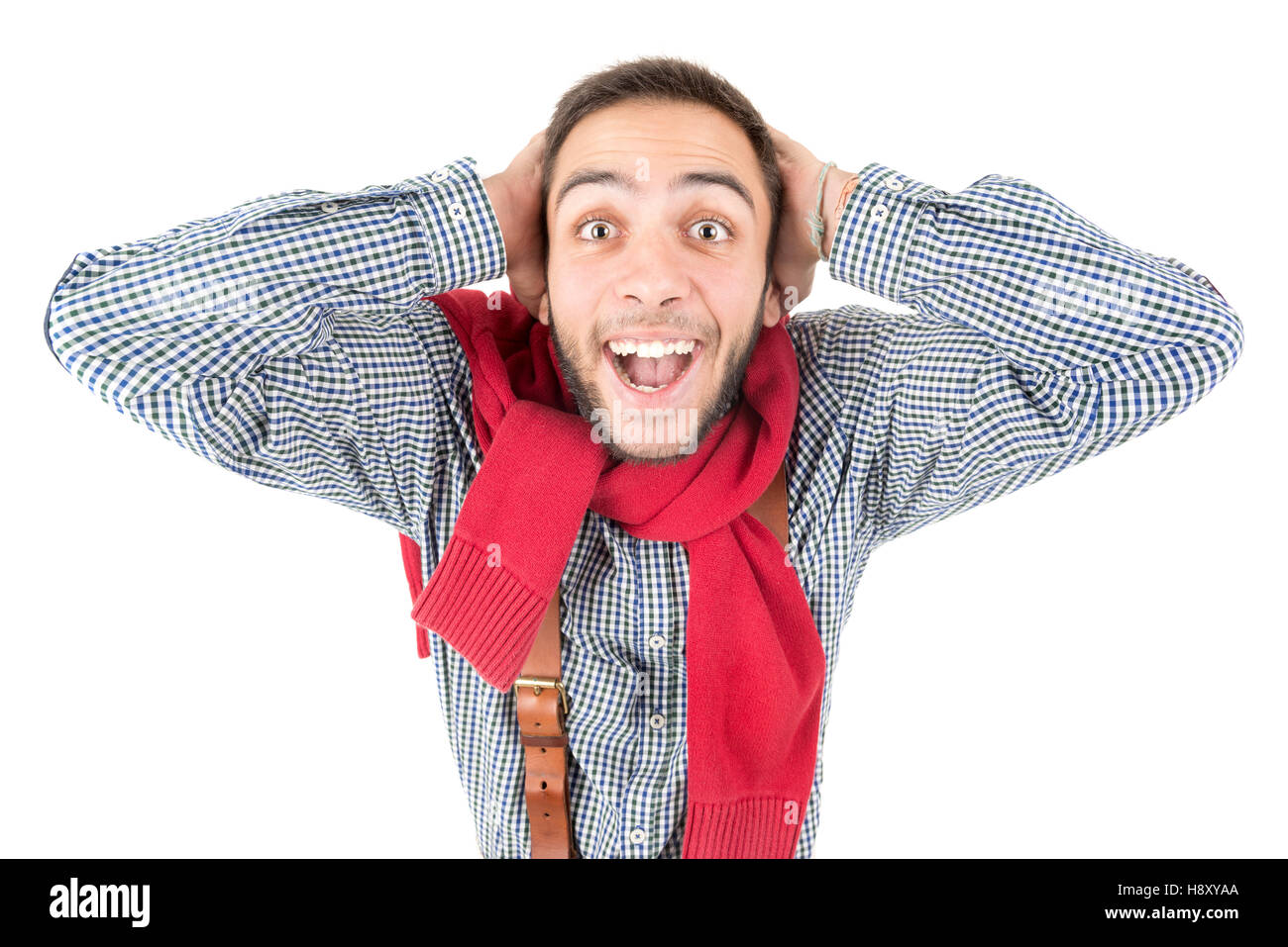 Young nerd posing isolated in a white background Stock Photo - Alamy