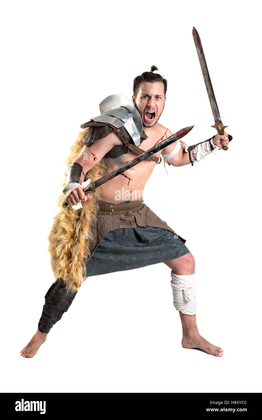 Ancient warrior or Gladiator isolated in a white background Stock Photo ...