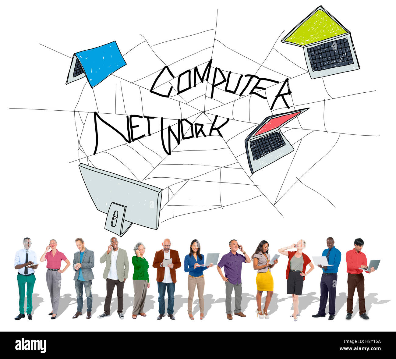 Computer Network Web Sketch Connection Concept Stock Photo - Alamy