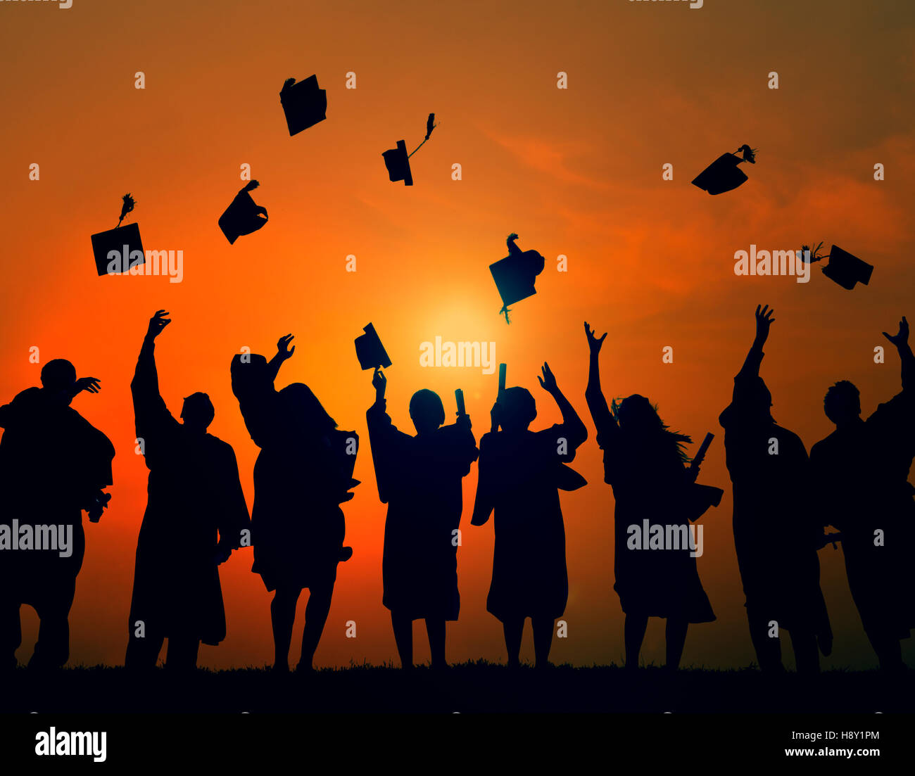 Group Students Celebrating Graduation Silhouette Concept Stock Photo ...