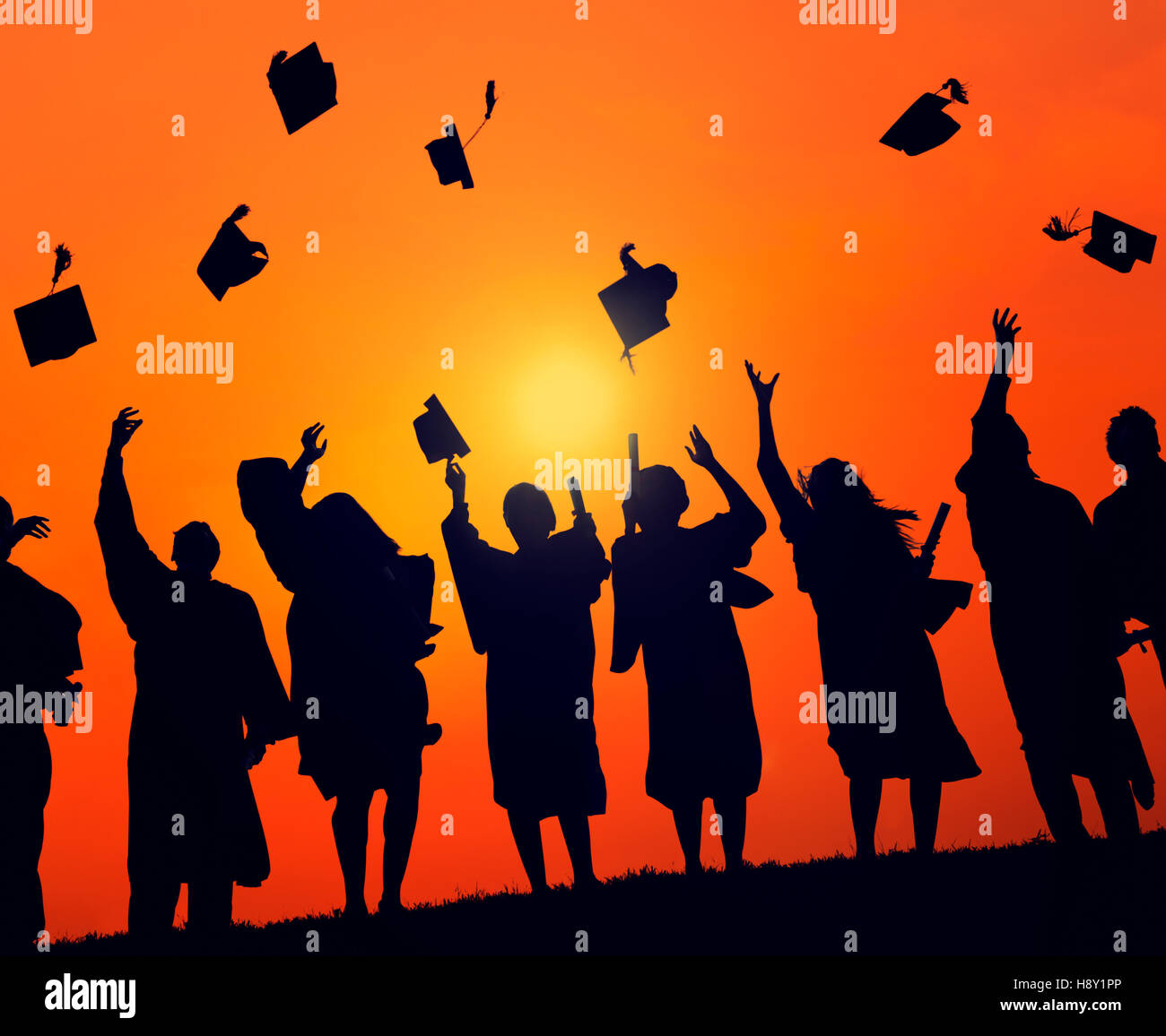 Group Students Celebrating Graduation Silhouette Concept Stock Photo ...