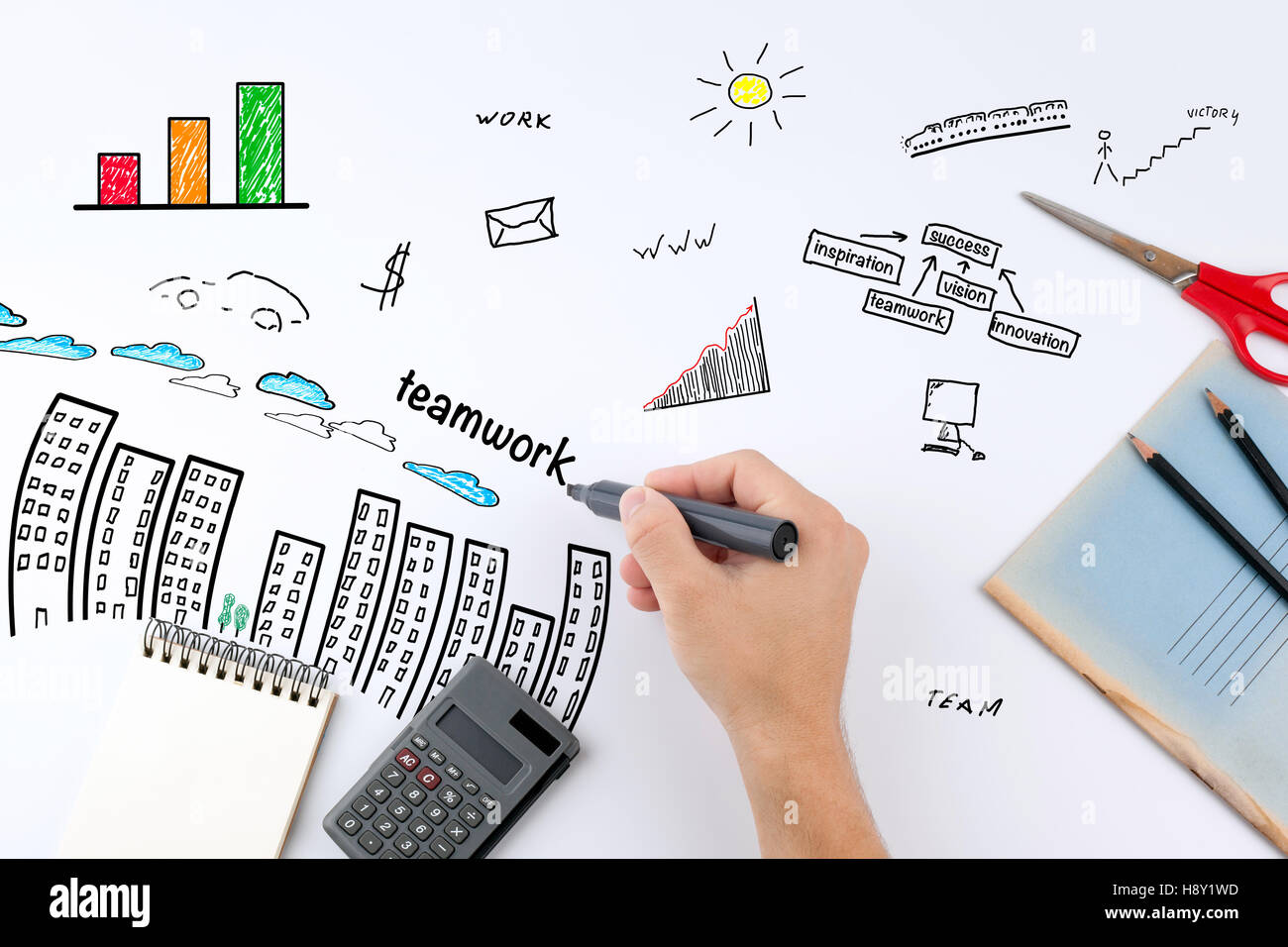 businessman drawing business concept on a white background Stock Photo ...