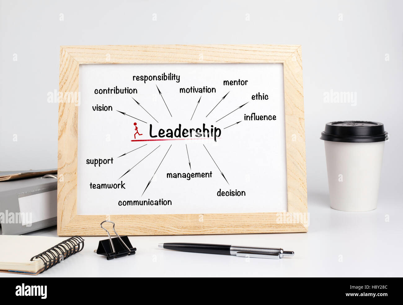 Office table with wooden frame, leadership concept Stock Photo - Alamy