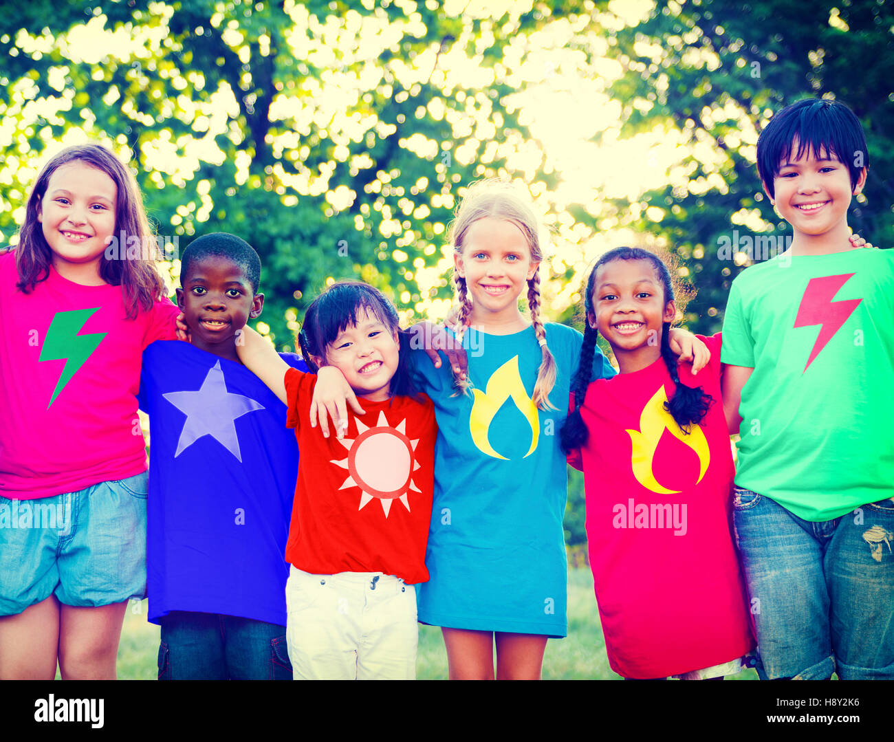 Children Friendship Bonding Happiness Outdoors Concept Stock Photo - Alamy