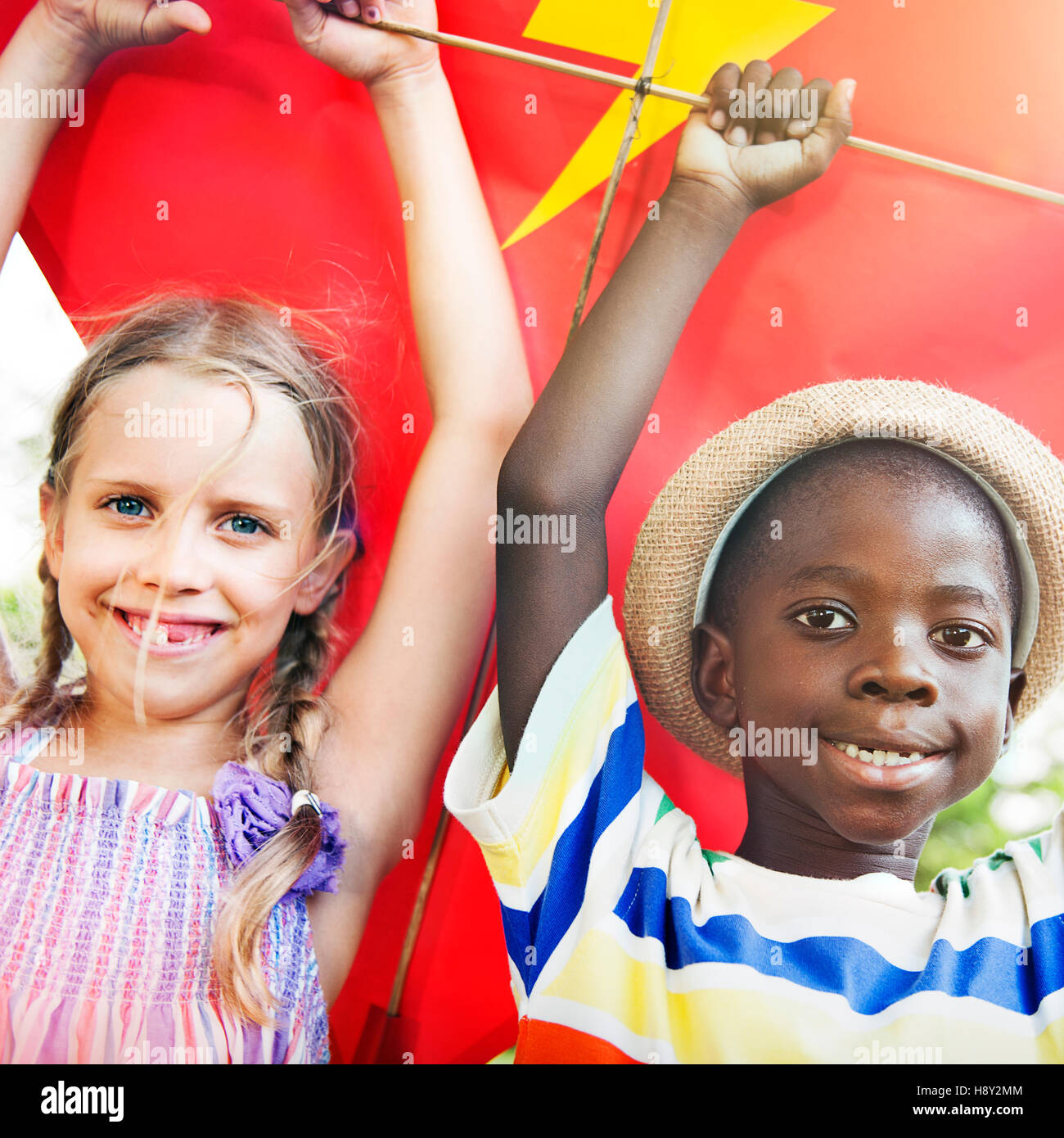 Children Friendship Togetherness Flying Kite Playful Concept Stock ...