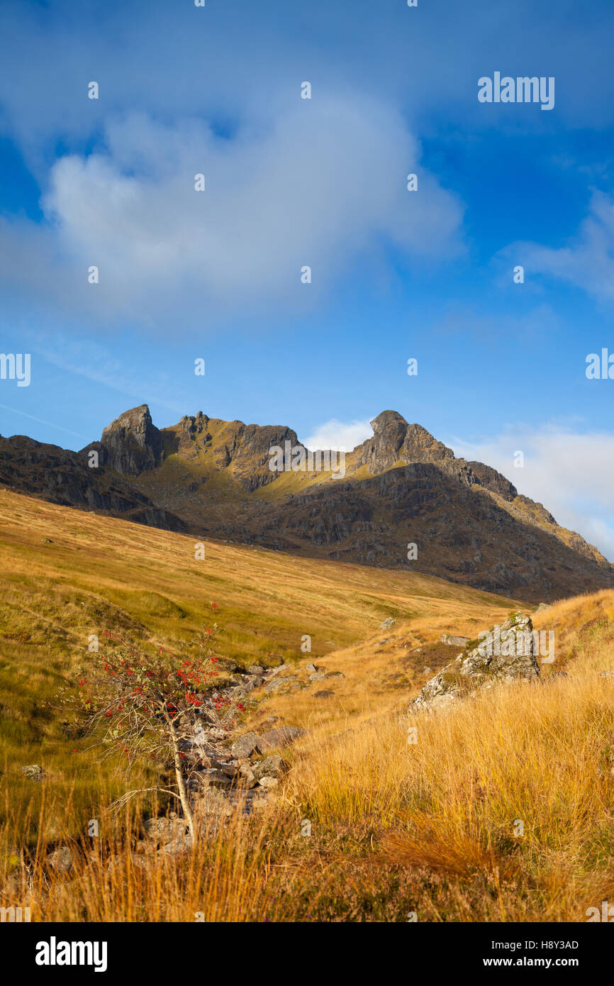Looking up towards the The Cobbler mountain in the Arrochar Alps ...