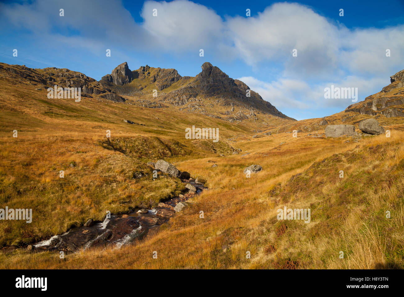 Looking up towards the The Cobbler mountain in the Arrochar Alps ...