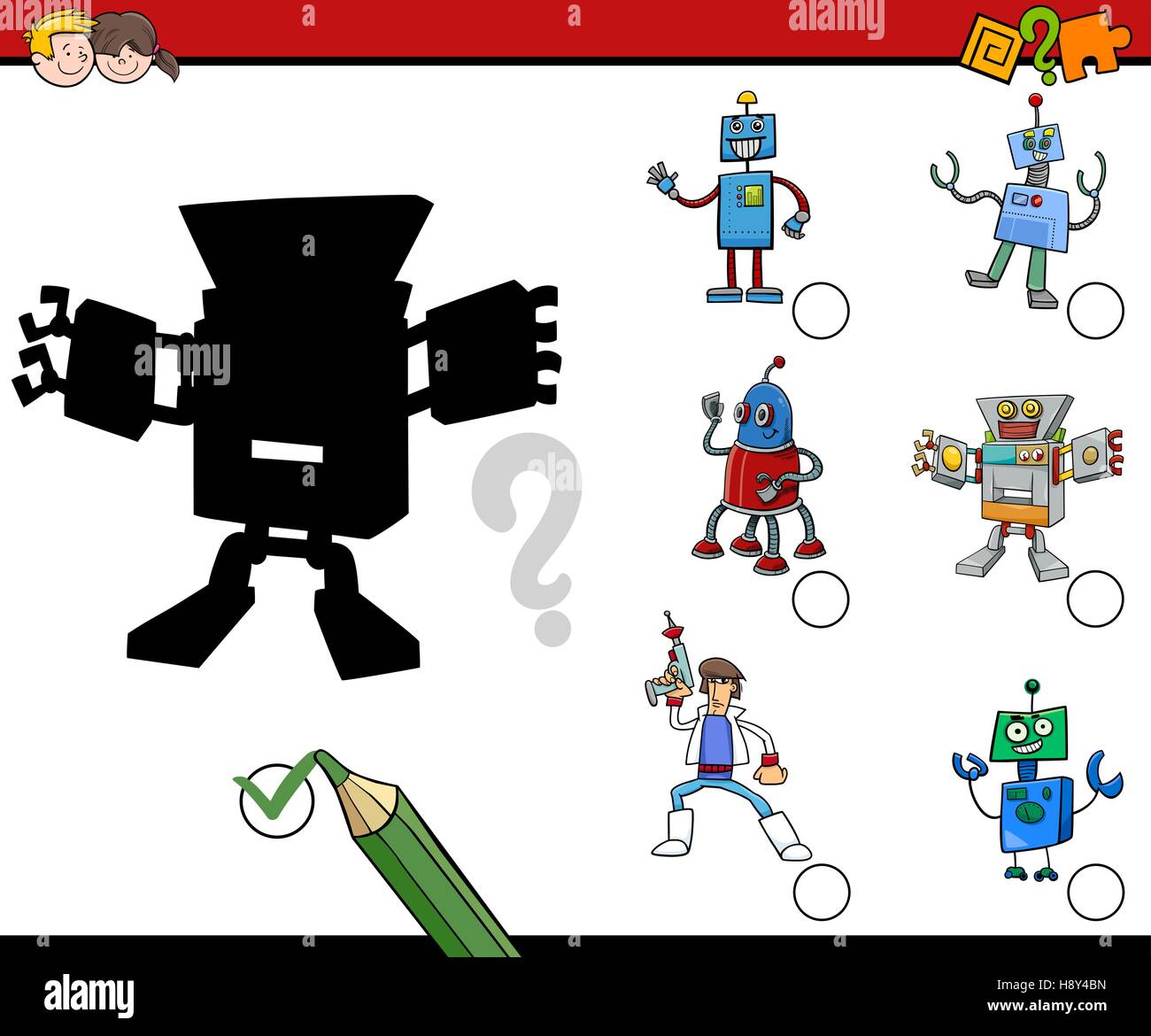 Cartoon Illustration of Find the Shadow Educational Activity for ...