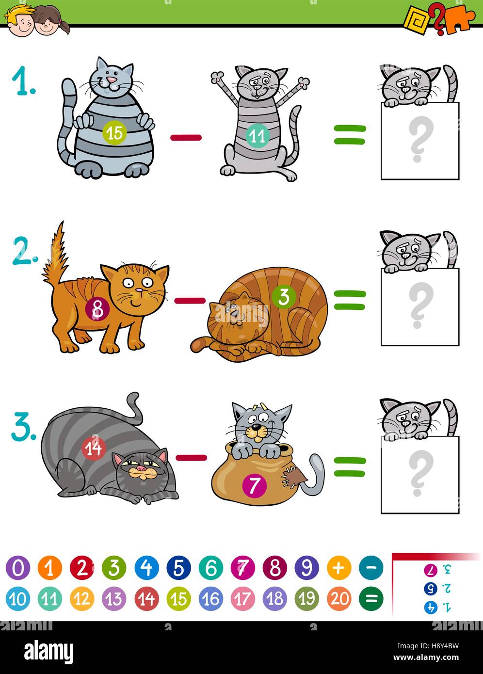 Cartoon Illustration of Educational Mathematical Subtraction Game for ...