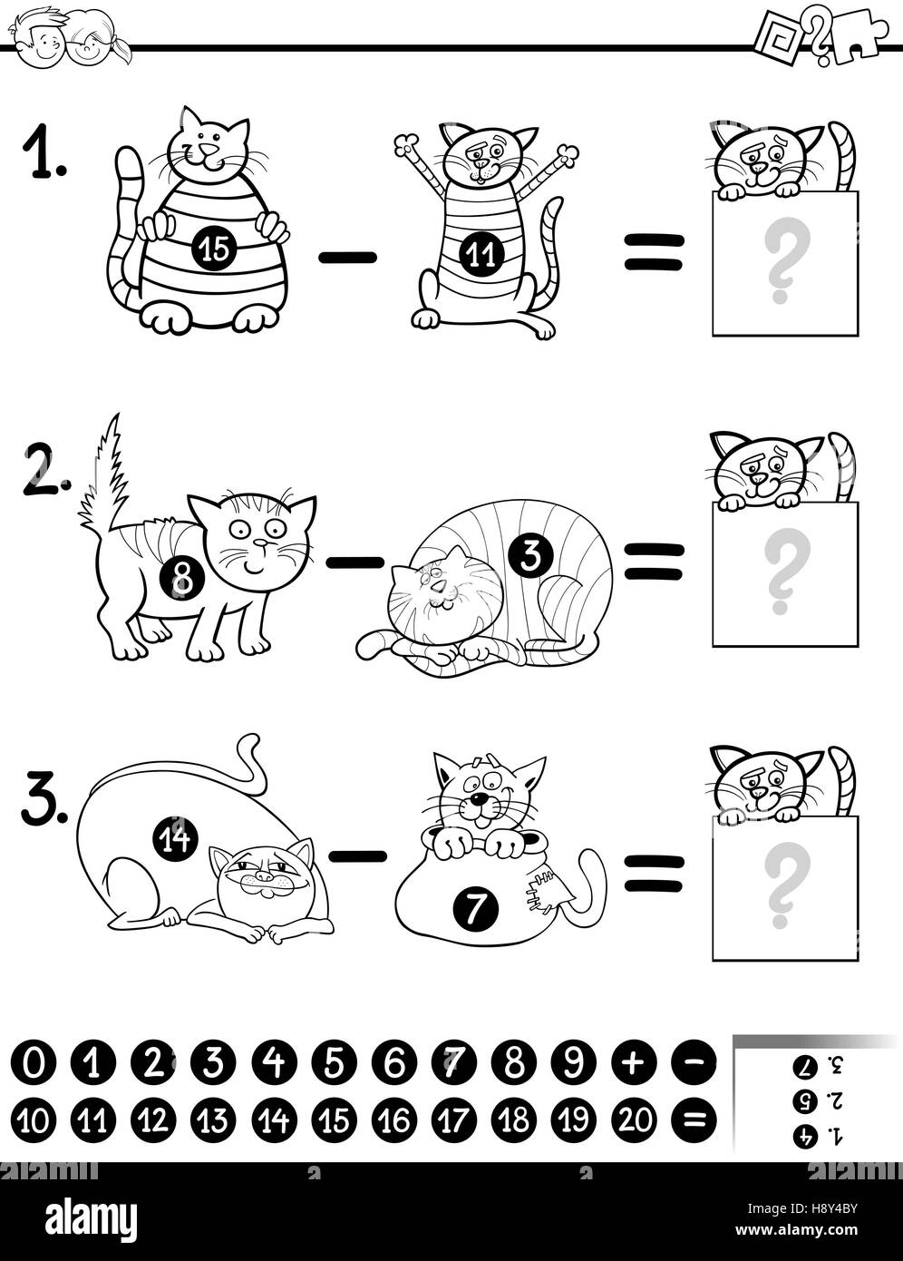 Black and White Cartoon Illustration of Educational Mathematical ...