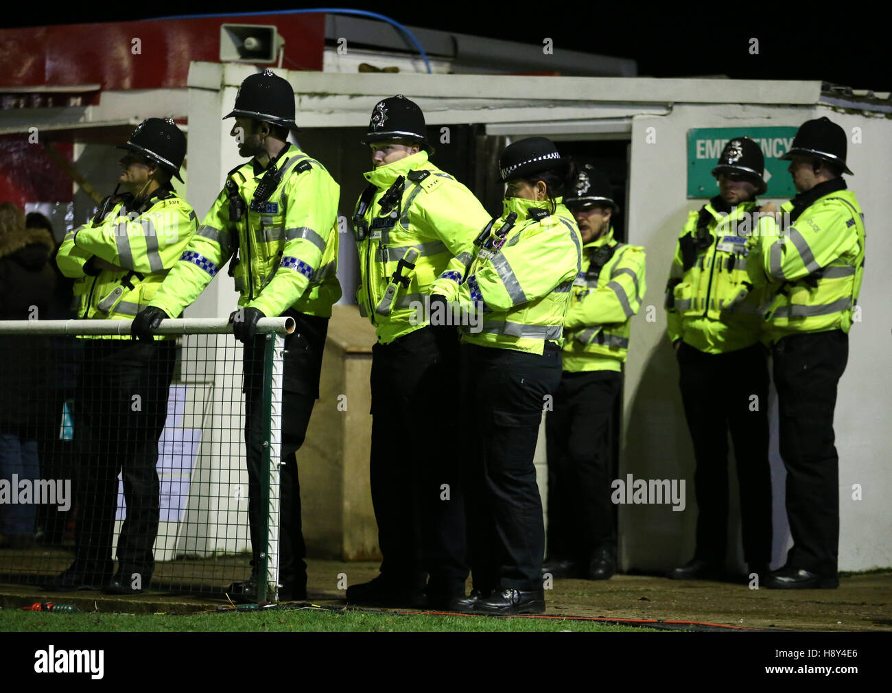 Police look on during the FA Cup First Round Replay at St James Park ...