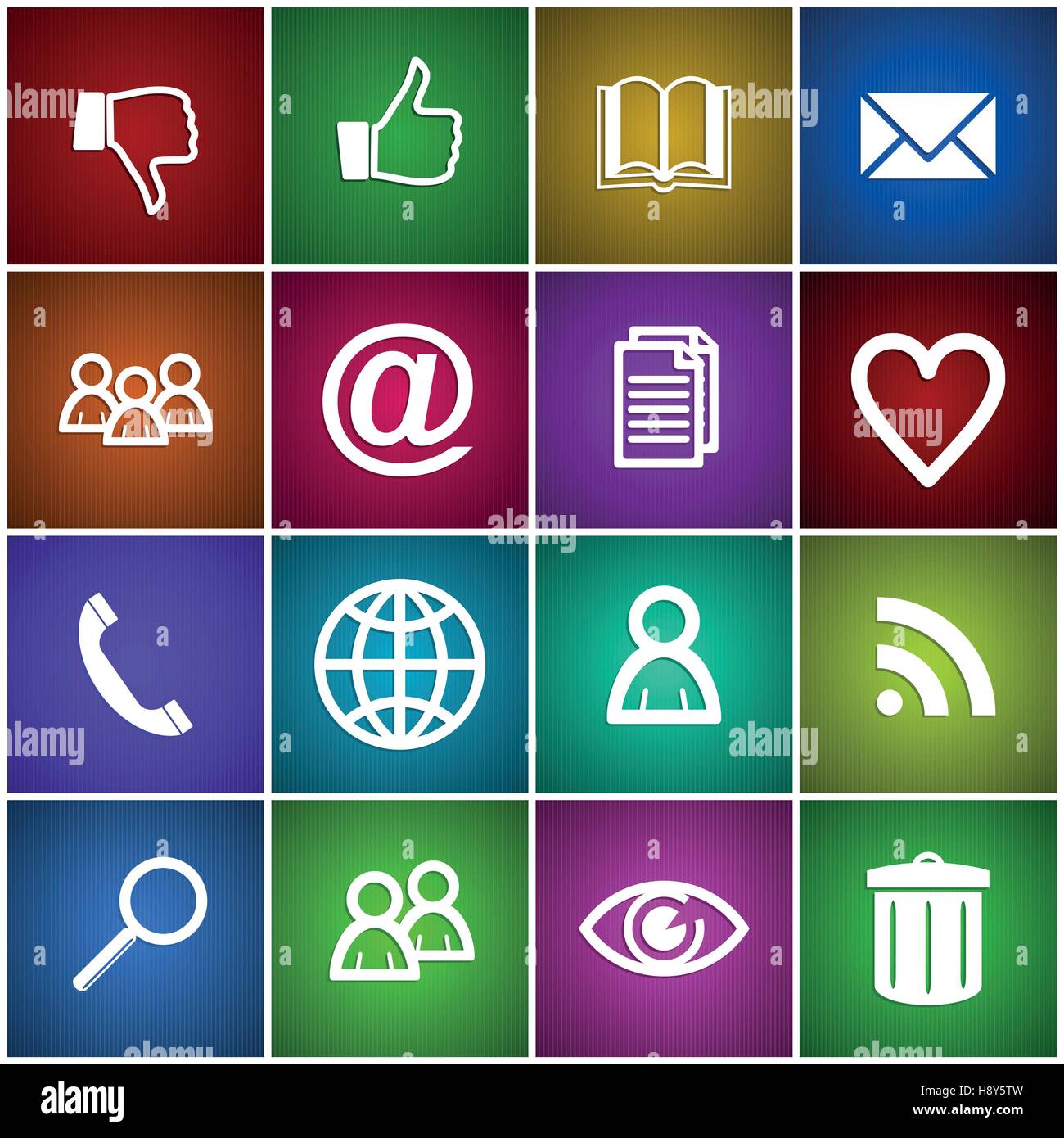 Social media vector icons. Square web buttons. Flat design colorful ...