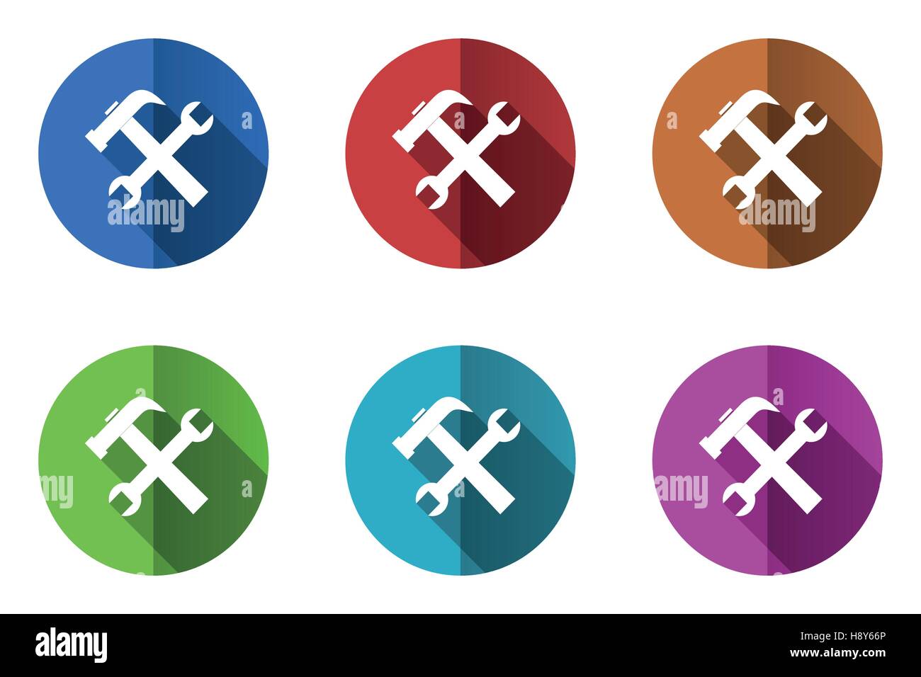 Tools vector icons set. Flat design round web buttons. Colorful circle ...