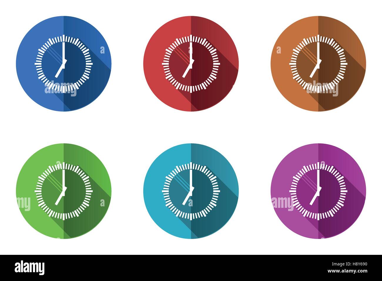 Clock vector icons. Flat design round set of web buttons Stock Vector ...