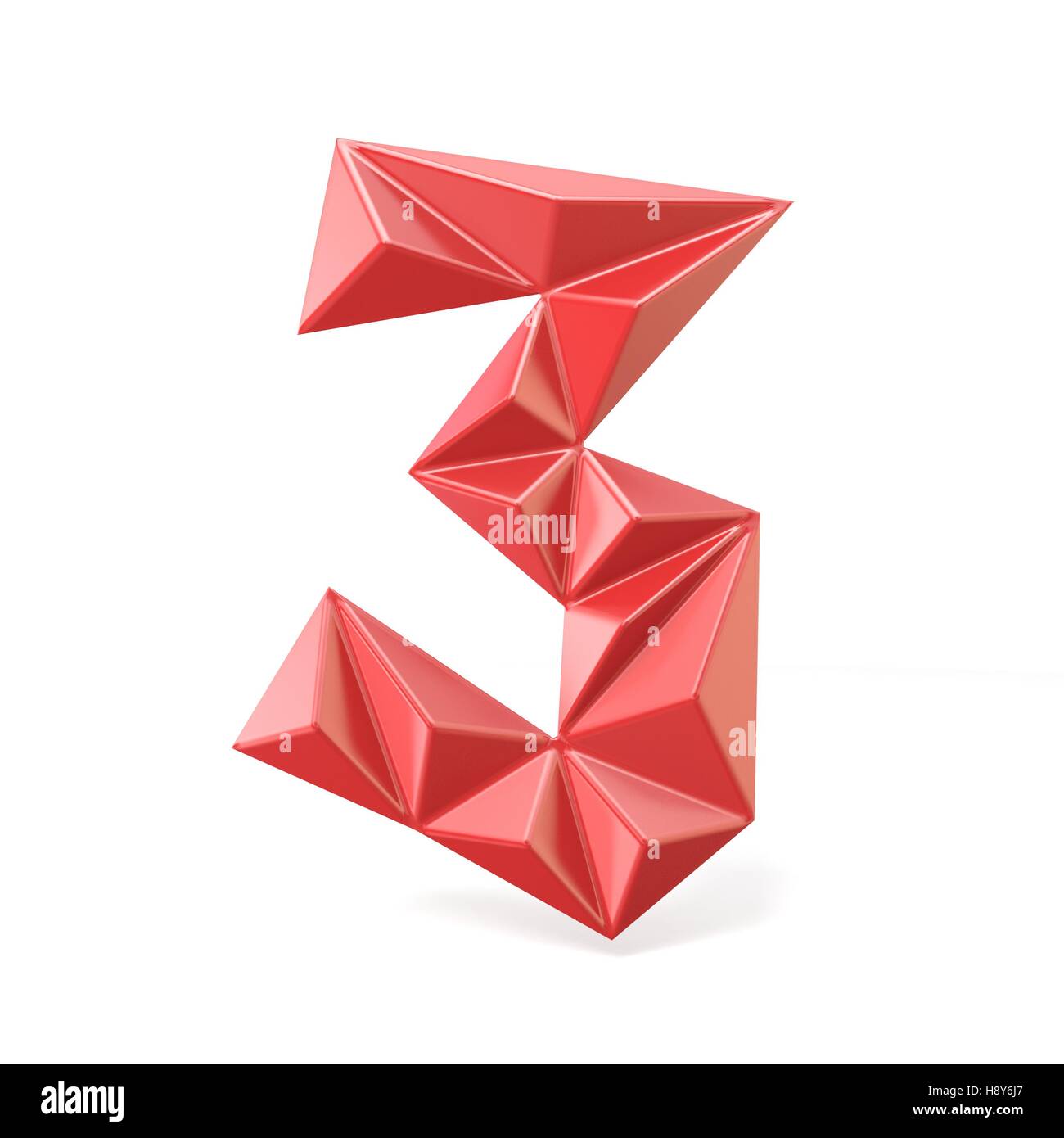 Red modern triangular font digit THREE 3 3D render illustration ...