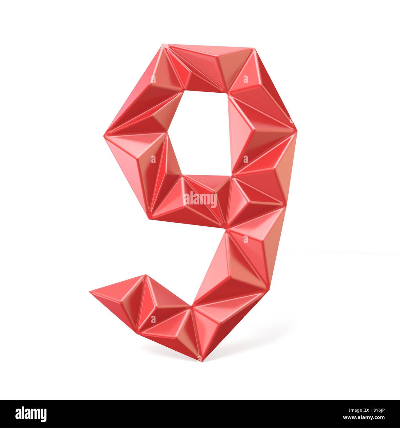 Red modern triangular font digit NINE 9 3D render illustration isolated ...