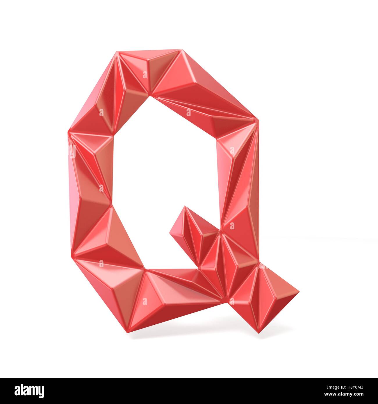 Red modern triangular font letter Q. 3D render illustration isolated on ...