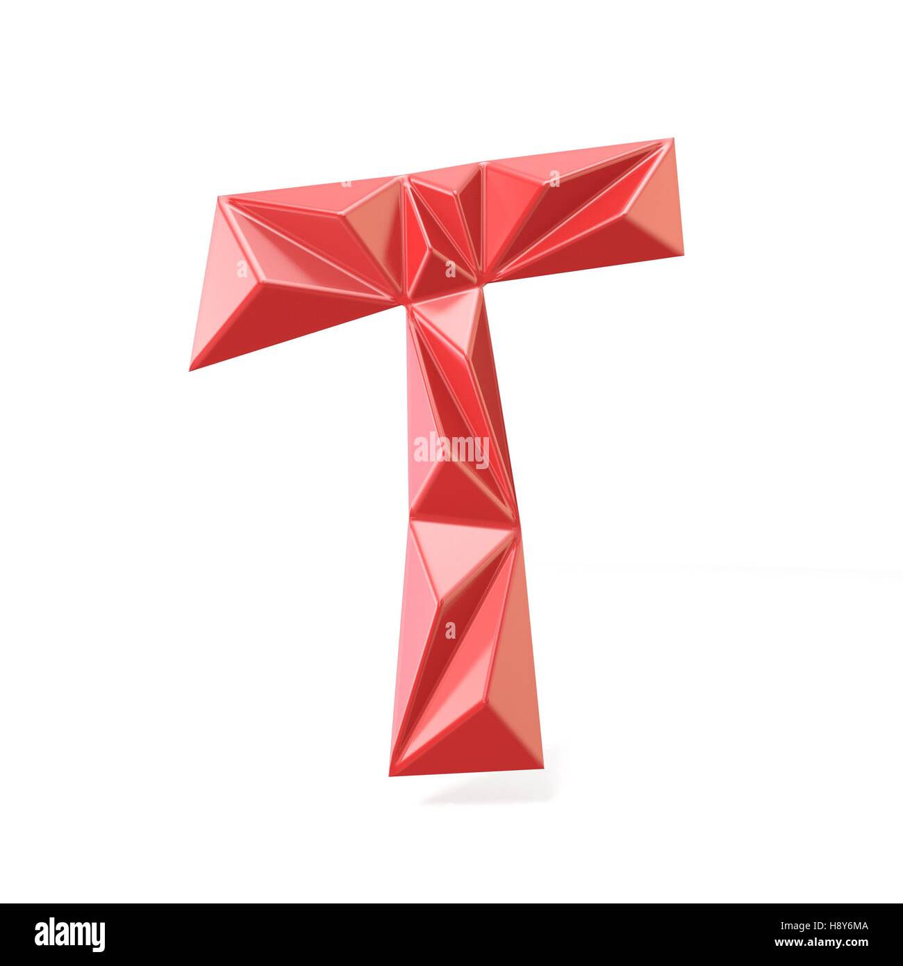 Red modern triangular font letter T. 3D render illustration isolated on ...
