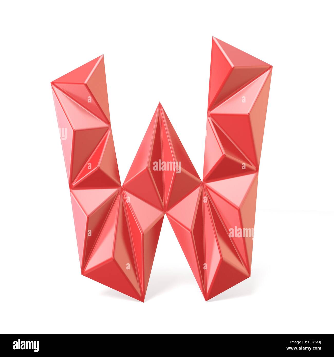 Red modern triangular font letter W. 3D render illustration isolated on ...