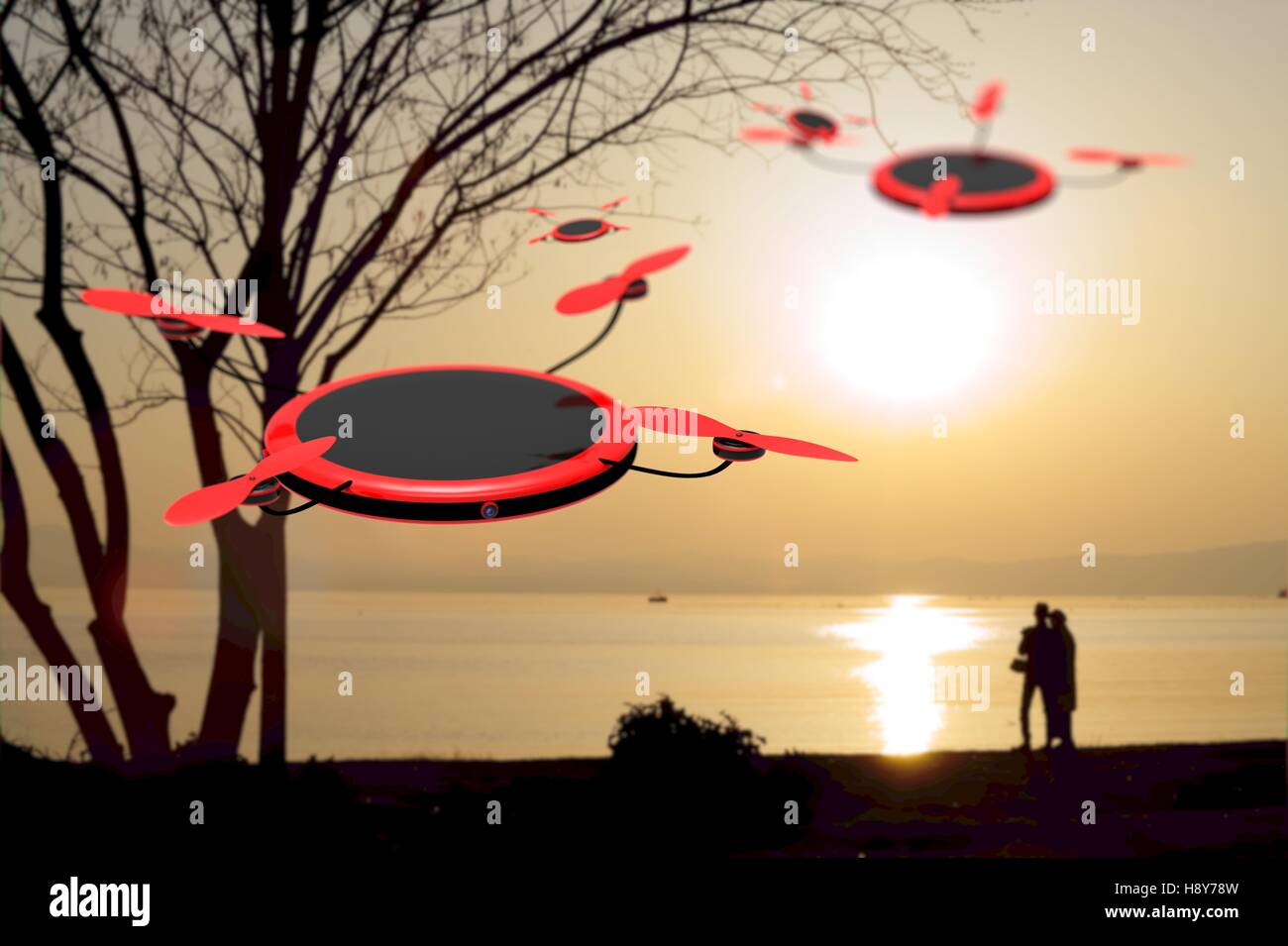 The 3d rendering of colorful drone with 4 camera around it Stock Photo ...