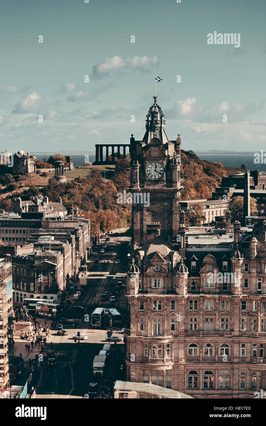 Edinburgh city rooftop view with historical architectures. United ...