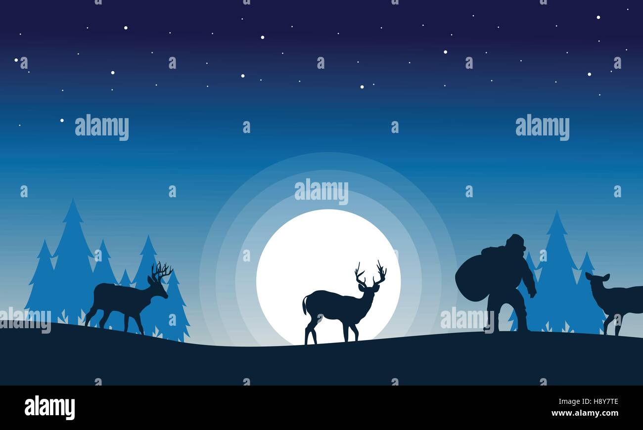 Silhouette of Santa with reindeer scenery Stock Vector Image & Art - Alamy