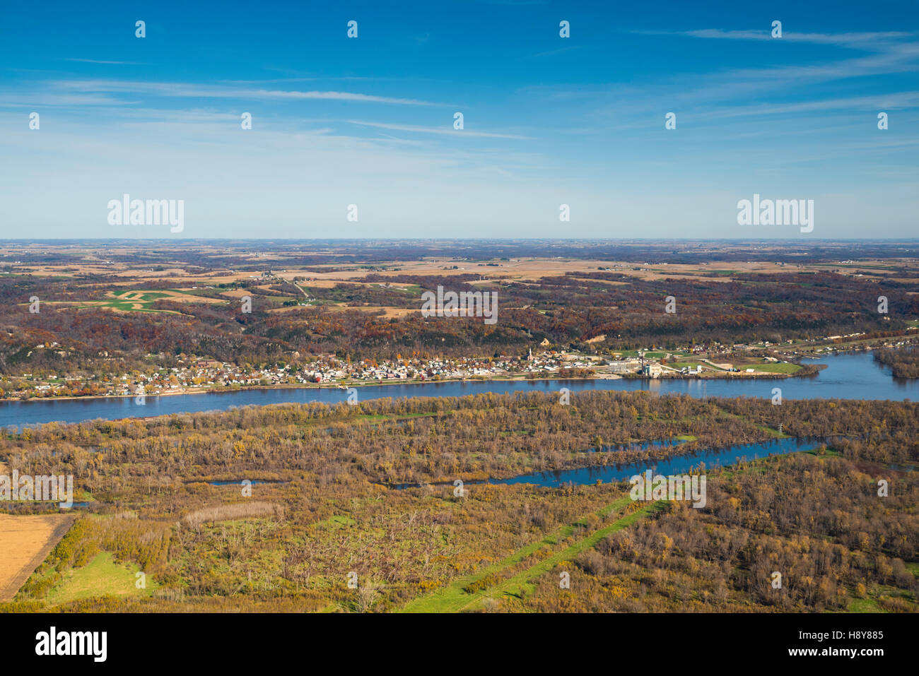 Aerial view of Wisconsin farm lands and Casseville looking eastward ...