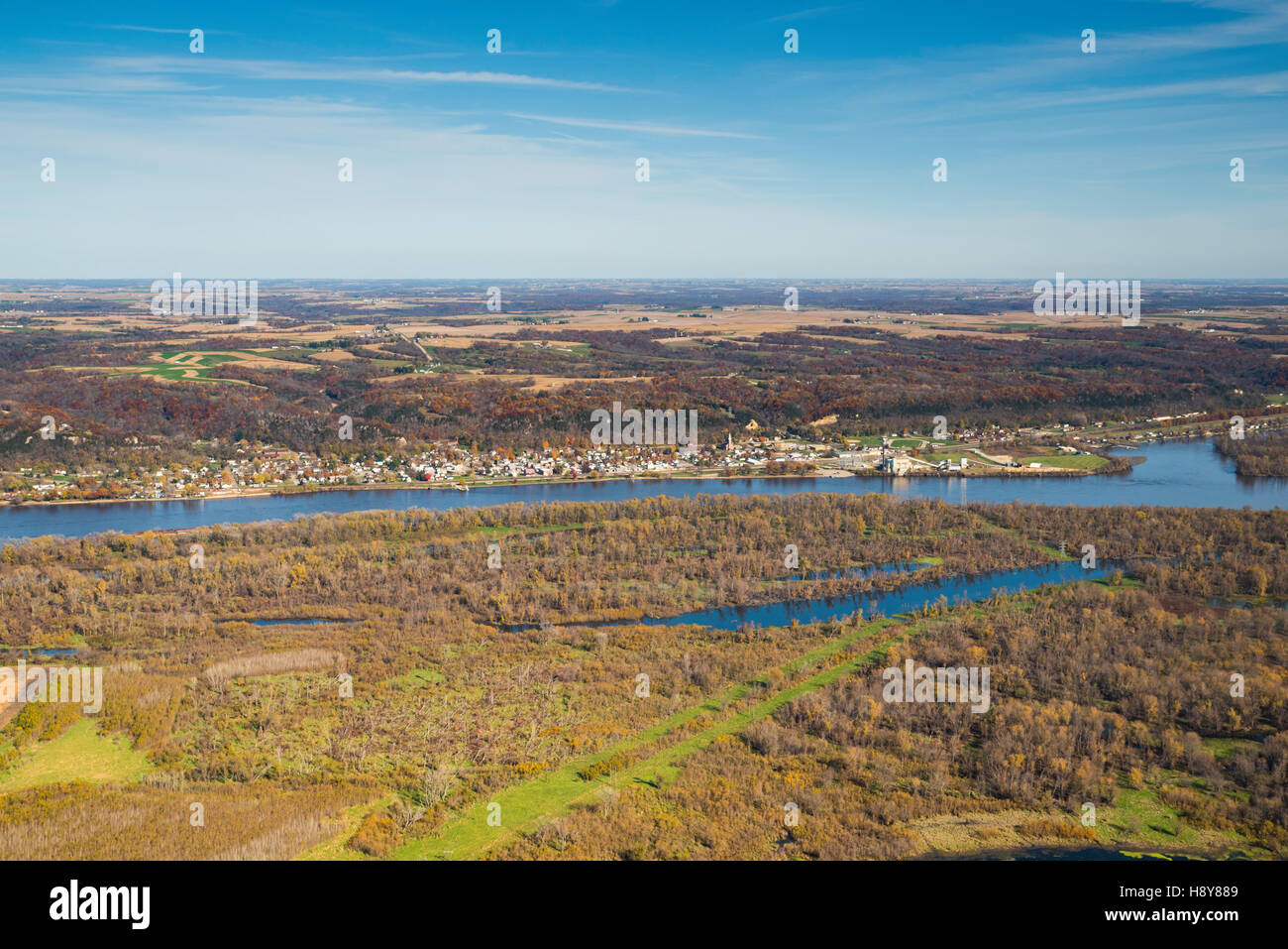 Aerial view of Wisconsin farm lands and Casseville looking eastward ...
