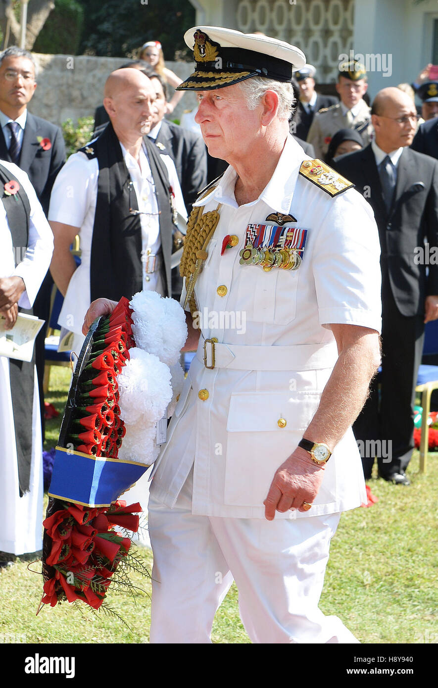 The Prince of Wales lays a wreath during an Armistice Day service at ...