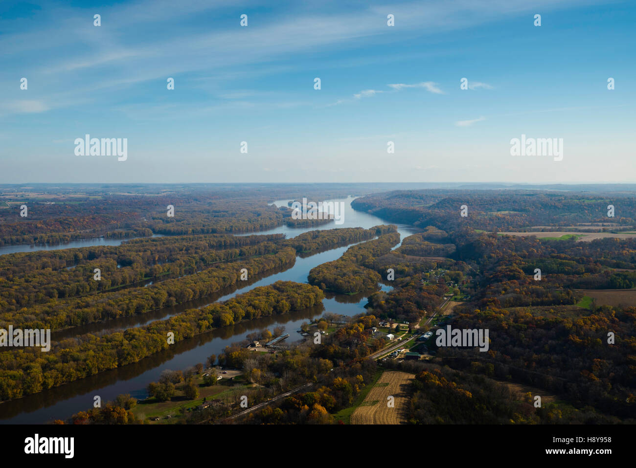 Aerial view of the Mississippi River south of Dubuque, iowa Stock Photo ...